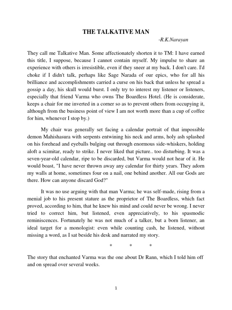 The Talkative Man: A Malgudi Tale | PDF