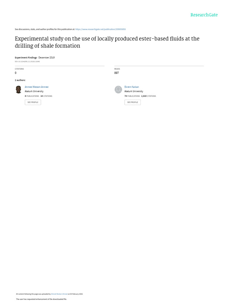 Experimental Study On The Use of Locally Produced Ester-Based Uids at The Drilling of Shale ...