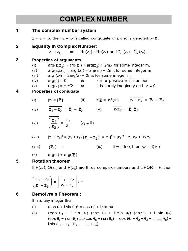 Complex Numbers Formula Pdf Complex Number Abstract Algebra