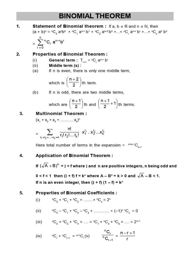 Binomial Theorem Formula | Download Free PDF | Mathematical Logic | Numbers