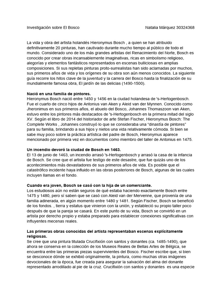 Investigación Del Pintor El Bosco | PDF