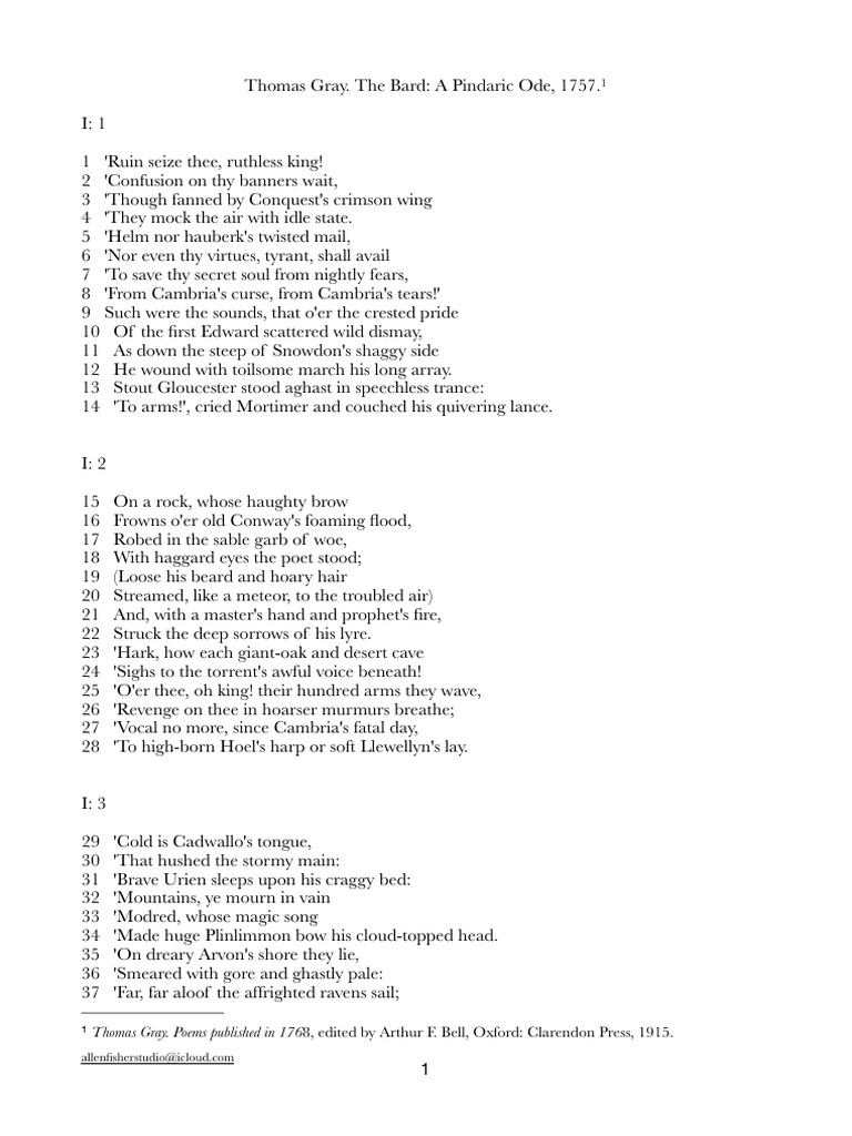 Thomas Gray's "The Bard" Analysis | PDF