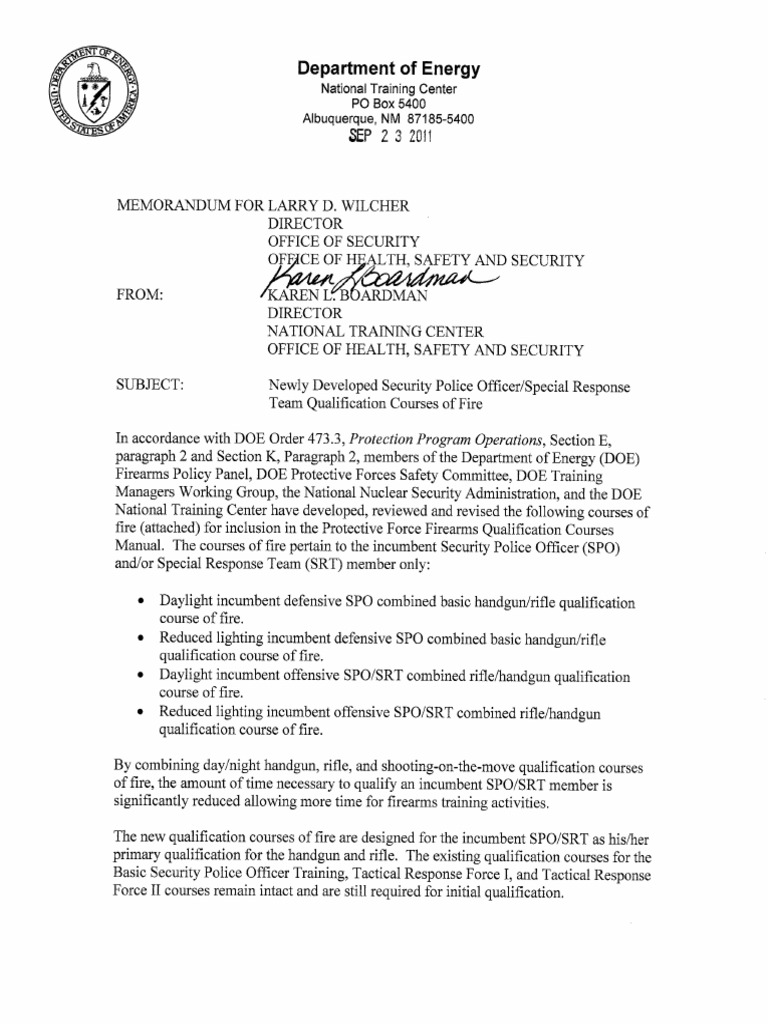 Memo Additonal Qualification Courses Firearms | PDF