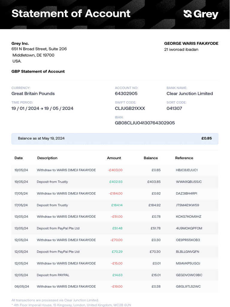 Grey GBP E-Statement | Download Free PDF | Pay Pal | Currency
