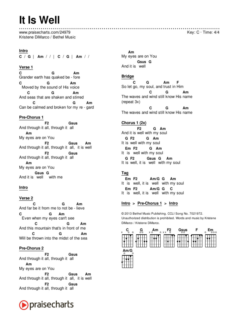 It Is Well (Bethel Music... ) Chord Chart - C - 2 Column Layout | PDF ...
