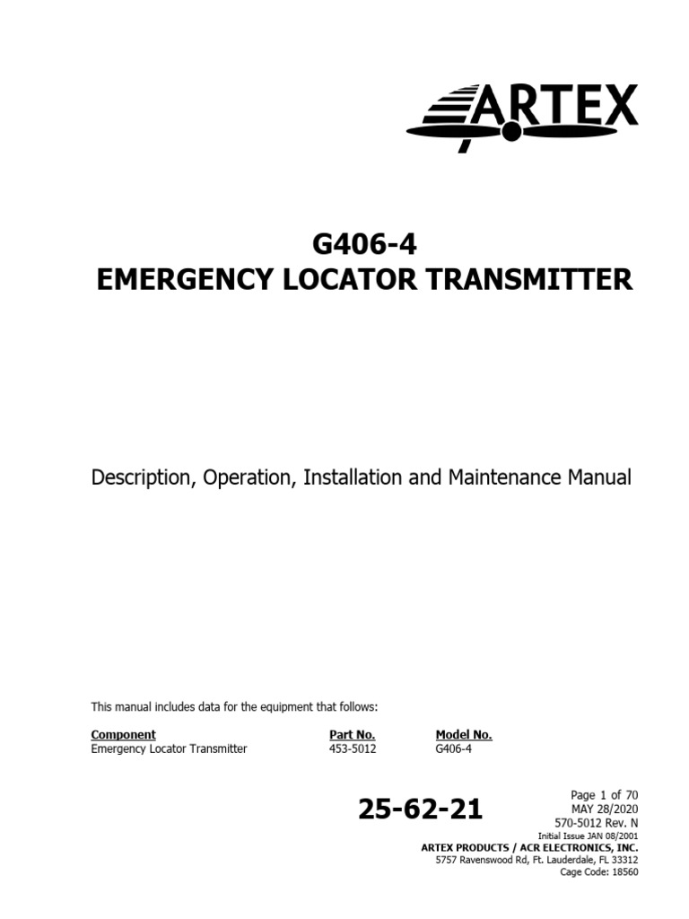 ARTEX ELT G406-4 Description, Operation, Installation and Maintenance ...