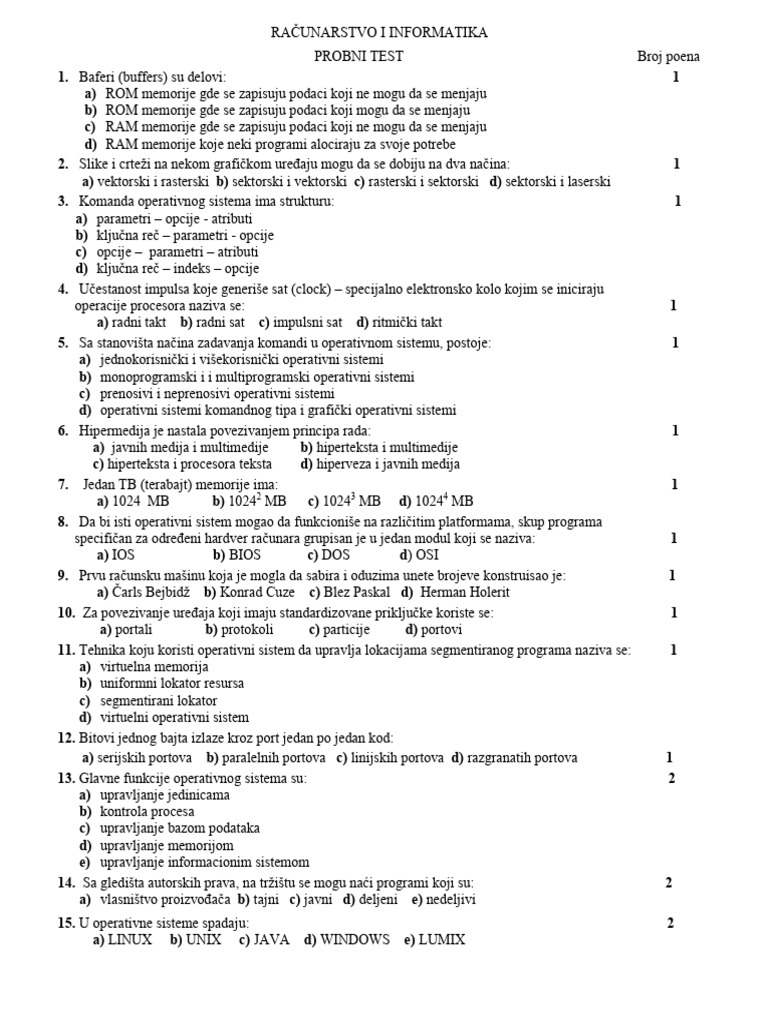 Informatika Probni Test | PDF