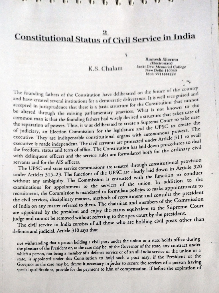 K.S. Chalam 'Constitutional Status of Civil Service in India' | PDF | Political Science | Social ...
