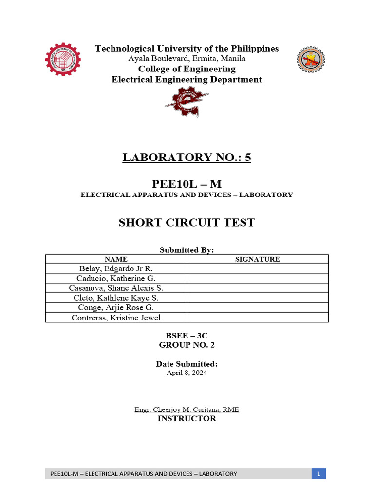 PEE10L M Front Page Laboratory 5 | PDF | Transformer | Voltage