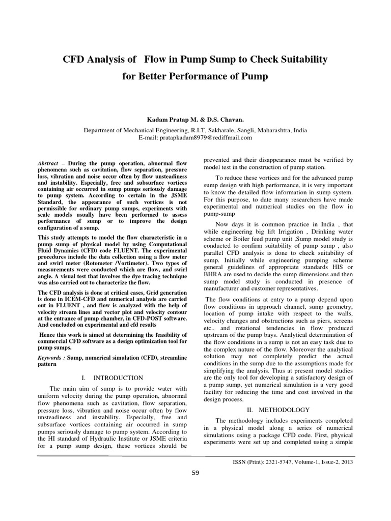 CFD Analysis of Flow in Pump Sump To Check Suitability For Better Performance of Pump | PDF ...