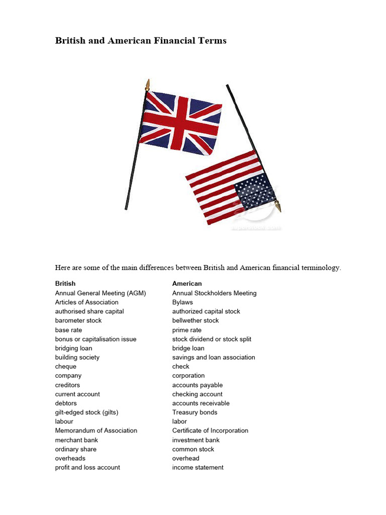 British and American Financial Terms | PDF | Business | Finance & Money ...