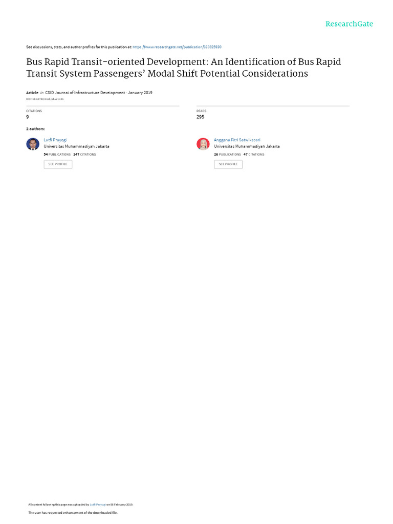Bus Rapid Transit-Oriented Development: An Identification of Bus Rapid Transit System Passengers ...