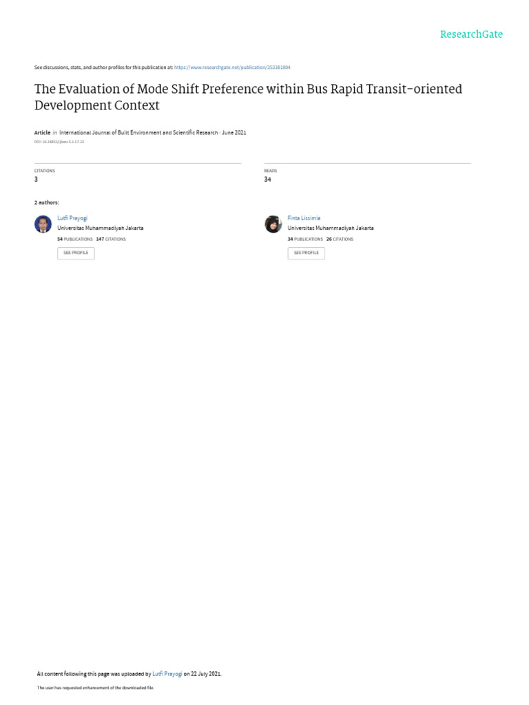 The Evaluation of Mode Shift Preference Within Bus Rapid Transit ...