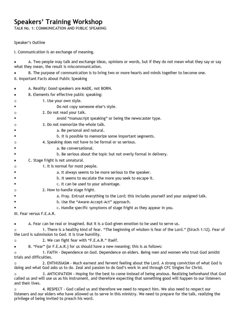 CFC Speakers Training Manual | PDF | Nonverbal Communication | Public ...