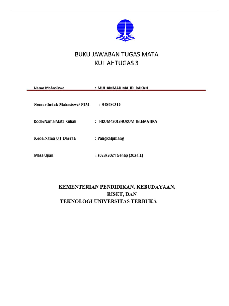 Tugas 3 Hukum Telematika Muhammad Mahdi Rakan | PDF