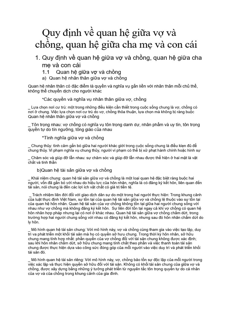 Quy định về quan hệ giữa vợ chồng quan hệ giữa cha mẹ và cái | PDF