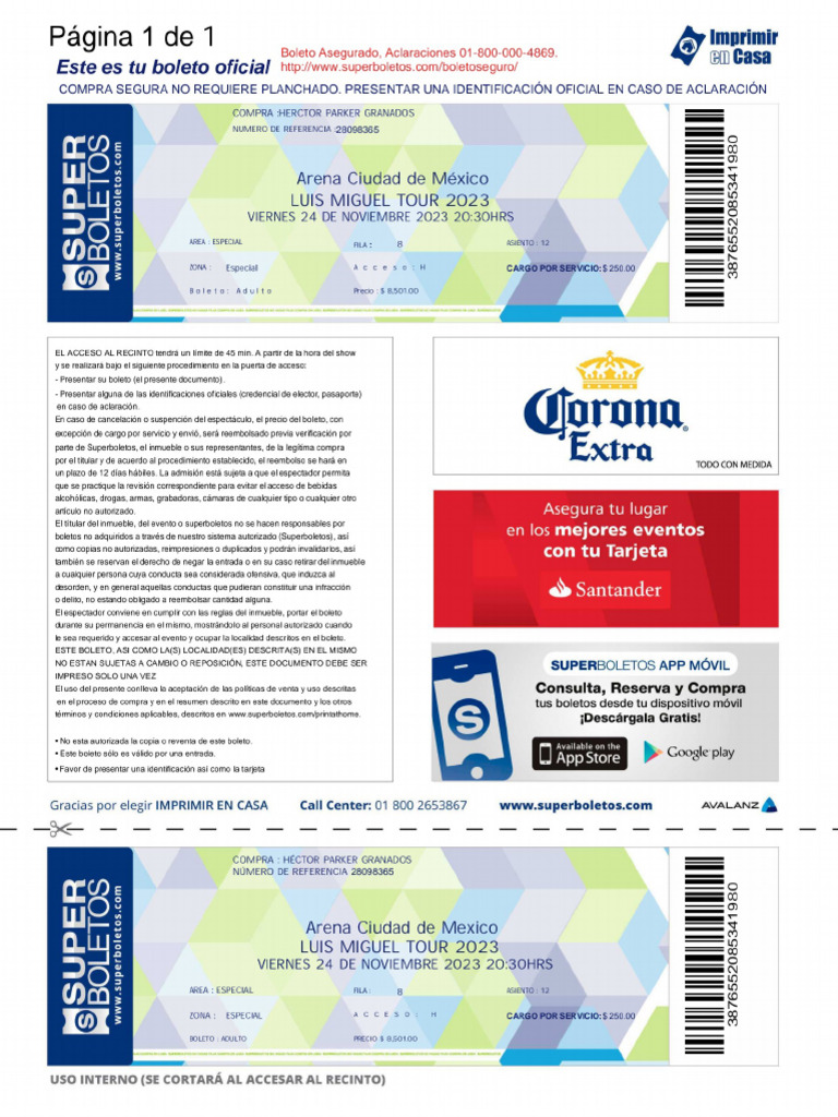 Este Es Tu Boleto Oficial | PDF