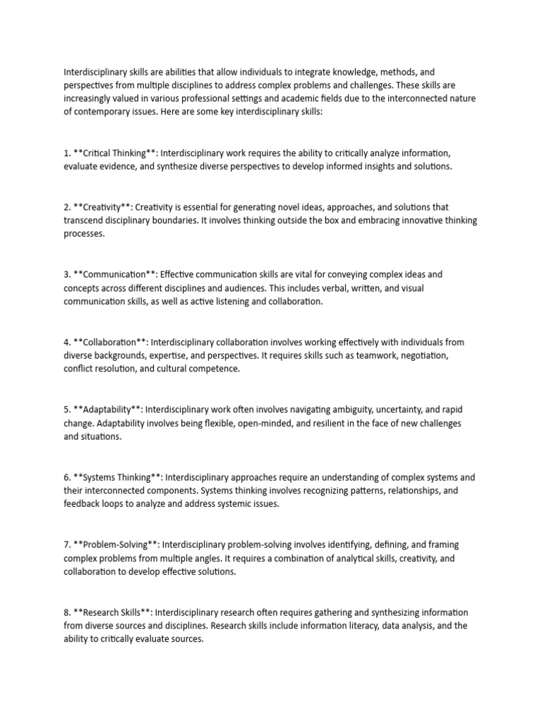 Interdisciplinary Skills | PDF | Interdisciplinarity | Creativity