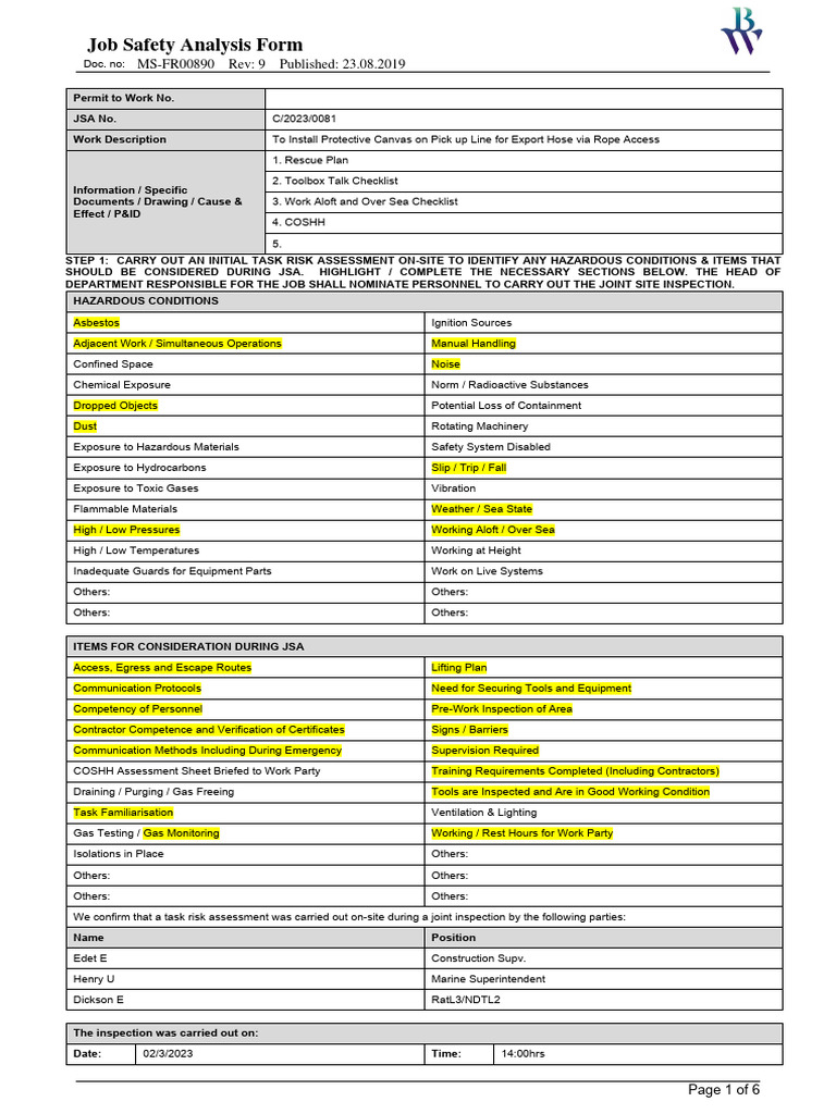 0081 To Install Protective Canvas On Pick Up Line For Export Hose Via ...