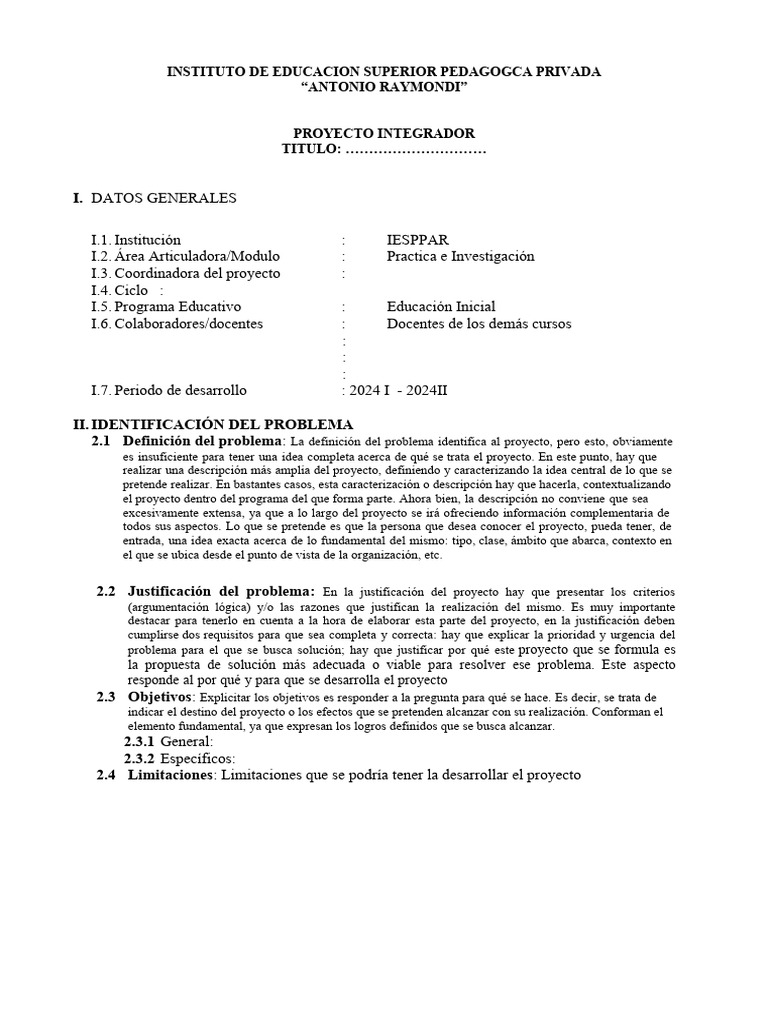 Modelo de Proyecto Integrador Iesppar 2024 | PDF | Evaluación | Aprendizaje