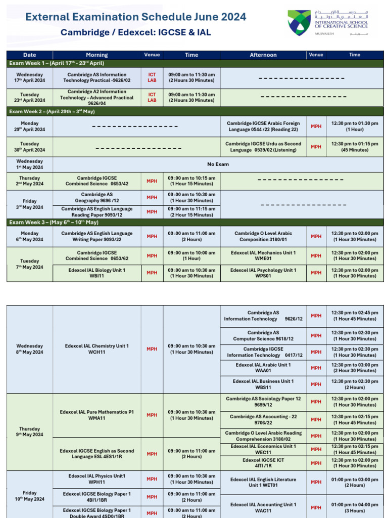 Edexcel IGCSE & IAL Exam Timetable 2024 | PDF | Vocational Education ...