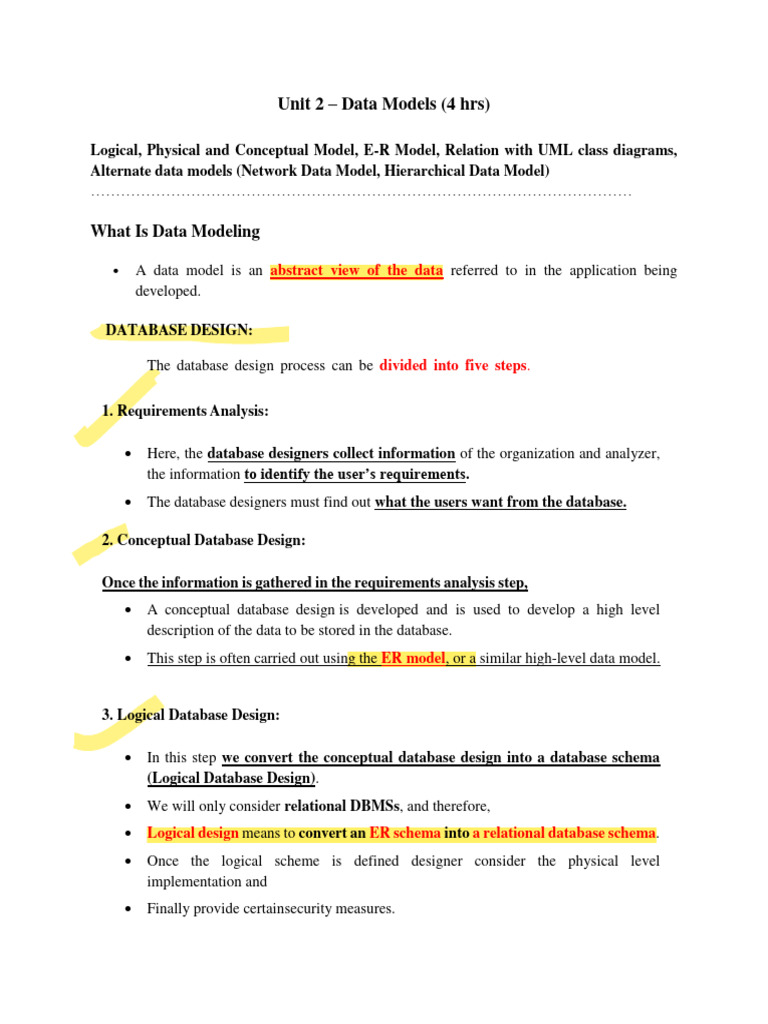 Unit 2 Data Models Lecture | PDF | Relational Database | Class (Computer Programming)
