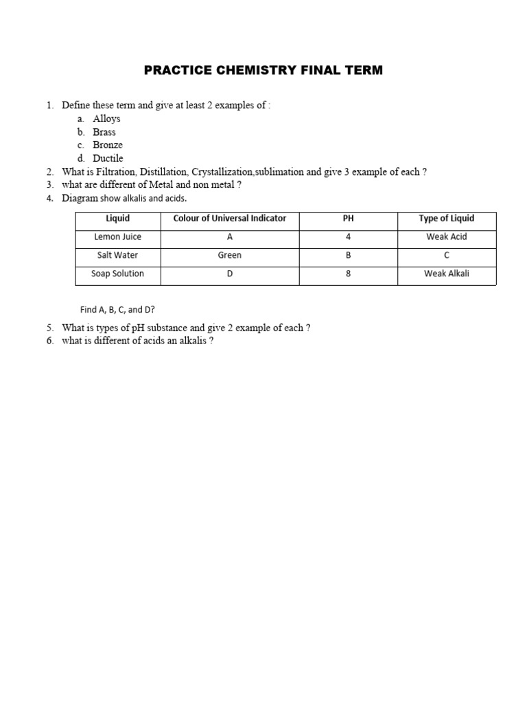 Practice Chemistry Grade 7 | PDF