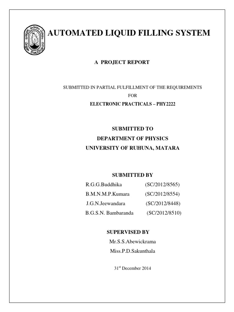 Automated Liquid Filling System Report | PDF | Microcontroller | Relay