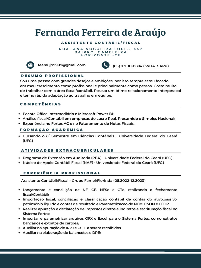 Fernanda Araújo Currículo Contab | PDF | Contabilidade | Recibo