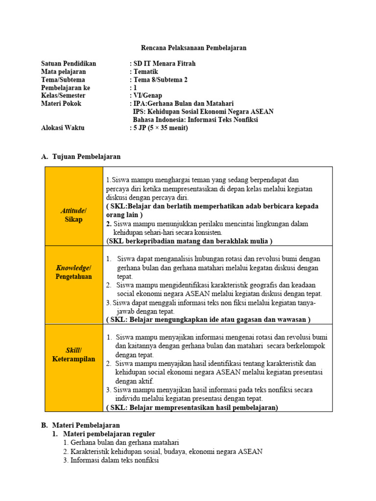 RPP Kelas 6 Tema 8 Subtema 2 Pel 1 | PDF