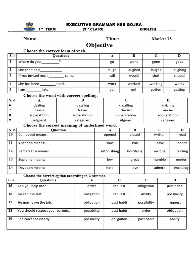 ENGLISH Paper 1st Term | PDF