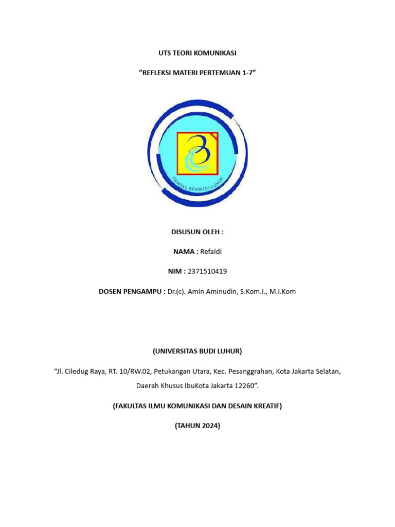 UTS Teori Komunikasi (Refaldi) | PDF | Sains & Matematika