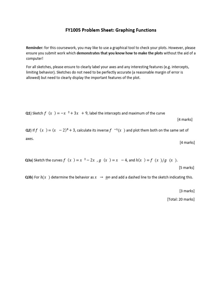 Pronlem Sheet - Graphing - Functions | PDF | Teaching Methods ...