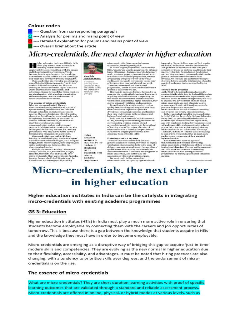 Micro-Credentials, The Next Chapter in Higher Education: Colour Codes | PDF | Subsidy