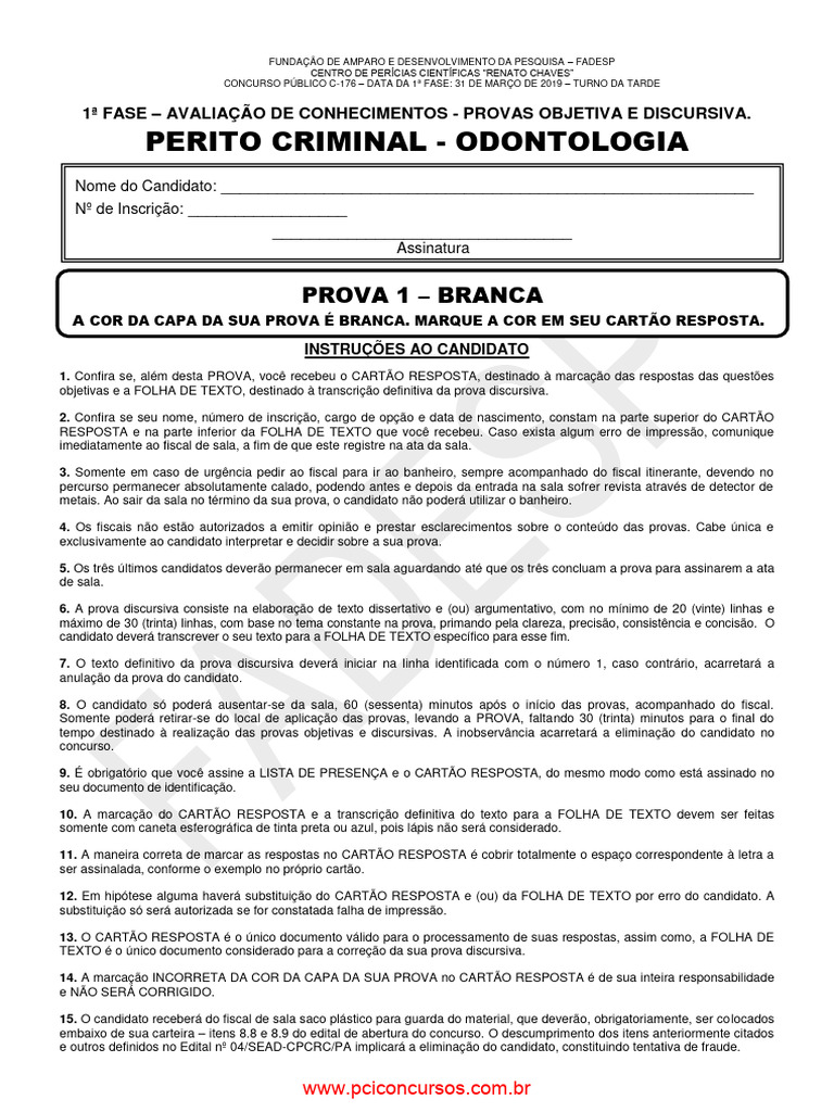 Prova Perito 2019 Pdf Testemunha Especializada Polícia