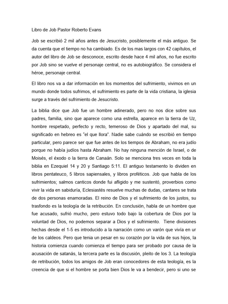 Libro de Job Pastor Roberto Evans | PDF | Libro de trabajo | Biblia