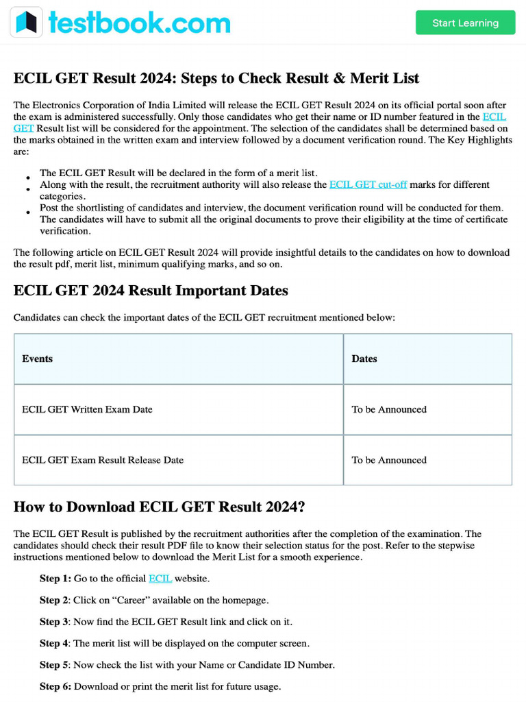 ECIL GET Result 2024 - Steps To Check Result & Merit List | PDF