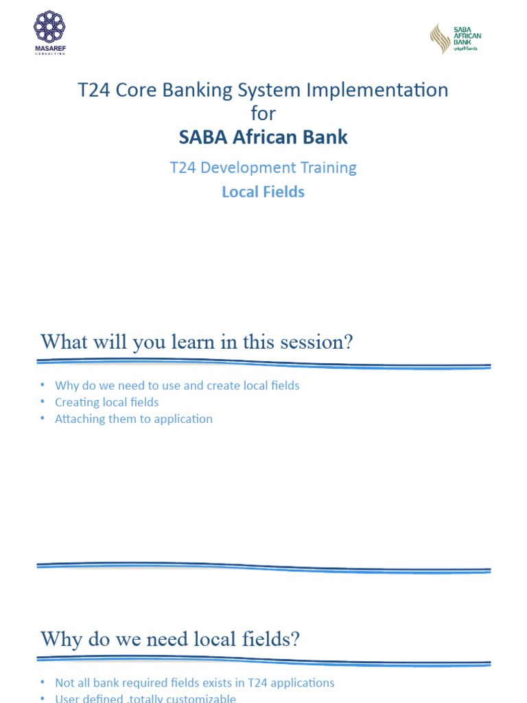 SABA - T24 Technical Training (Local Fields) v1.1 | PDF | Computing ...