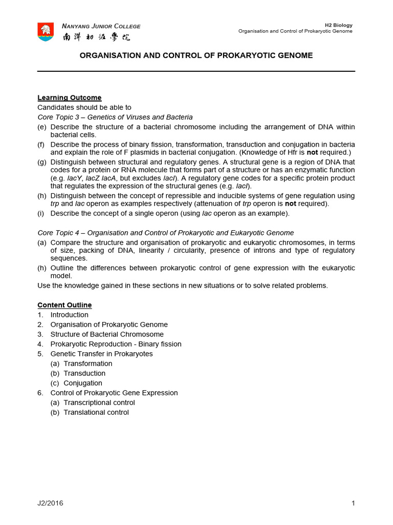 2016 Organisation and Control of Prokaryotic Genome | PDF | Operon ...