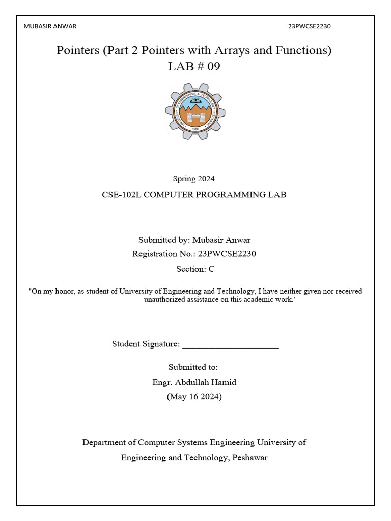 CP Lab 9 | Download Free PDF | Pointer (Computer Programming) | Computer Program