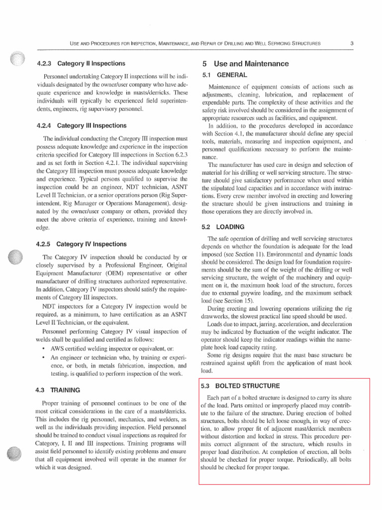 Recommended Practice - API RP 4G - 2004 Section 5.3 | PDF