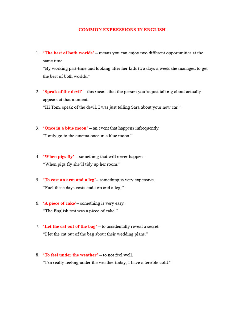 Common Expressions in English | PDF