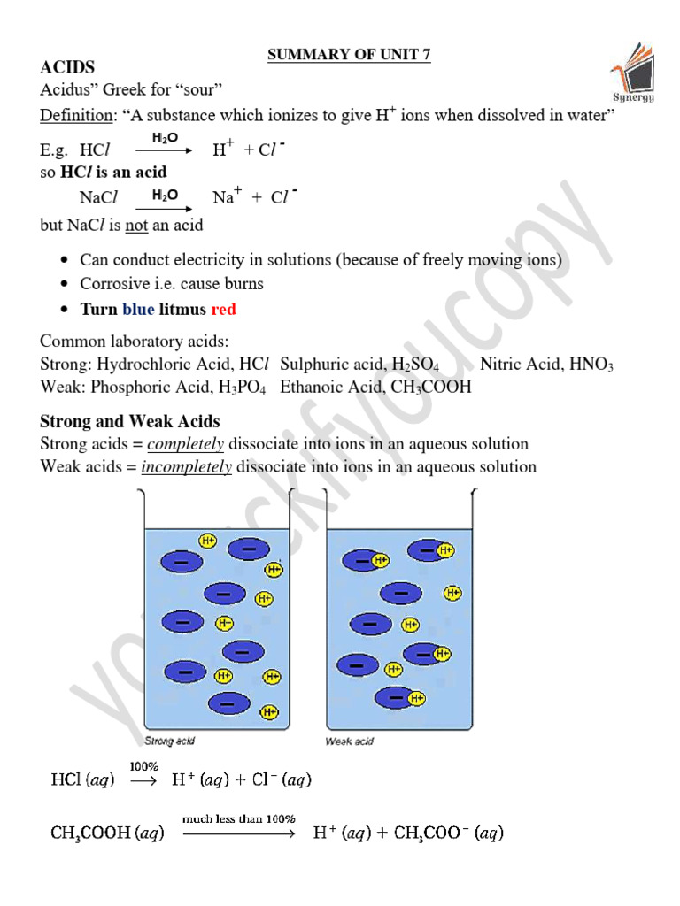 Acid Bases Summary | PDF | Hydroxide | Acid