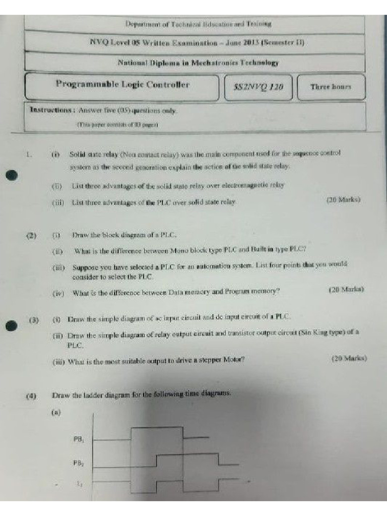 2013 PLC Past Paper (Mechatronics) | PDF