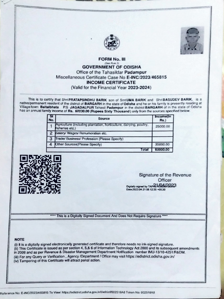 Income Certificate | PDF
