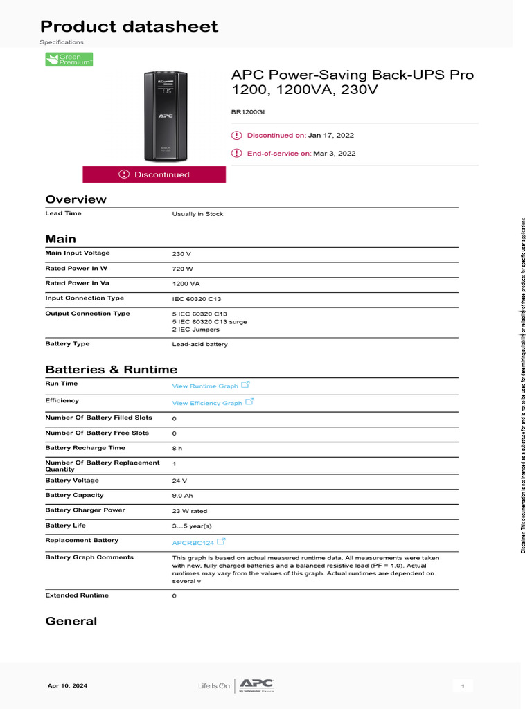 Discontinued APC Back-UPS Pro 1200 | PDF | Mains Electricity ...