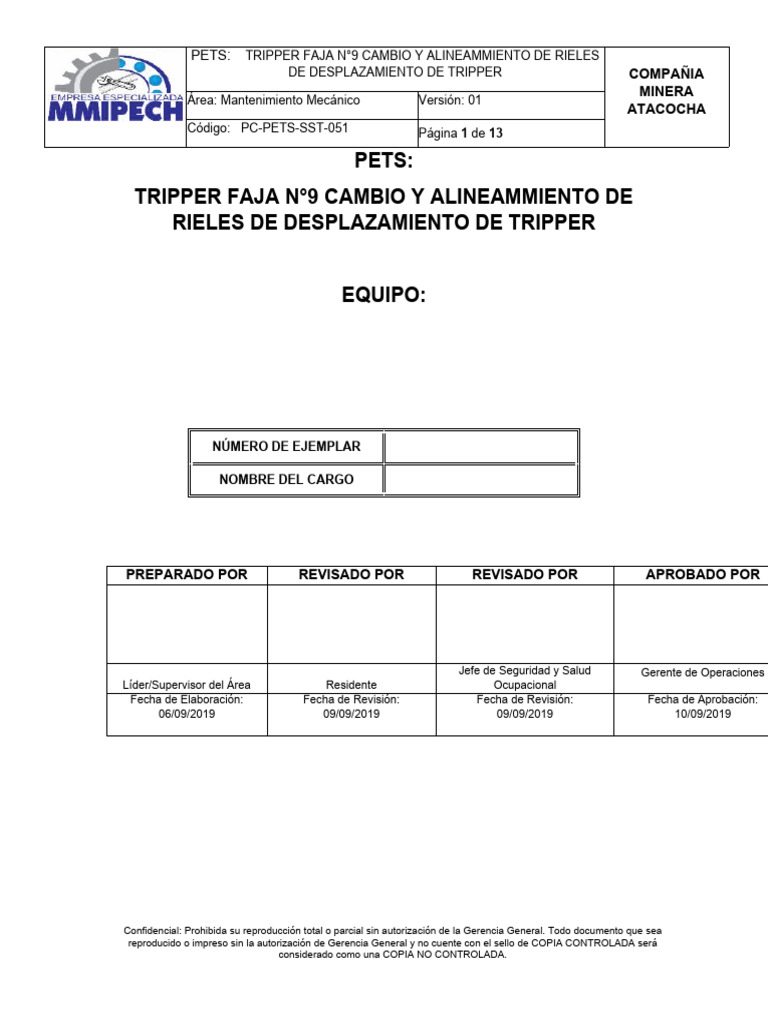 Pc-Pets-Sst-051 Tripper Faja N°9 Cambio y Alineammiento de Rieles de ...