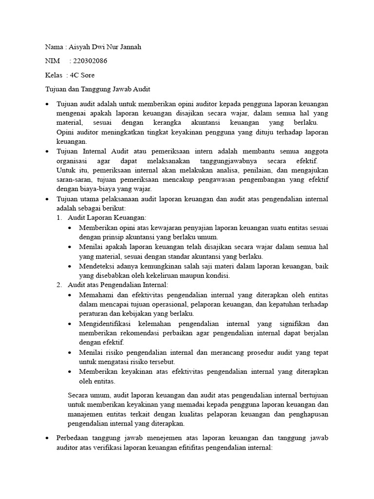 Tujuan dan Tanggung Jawab Audit | PDF
