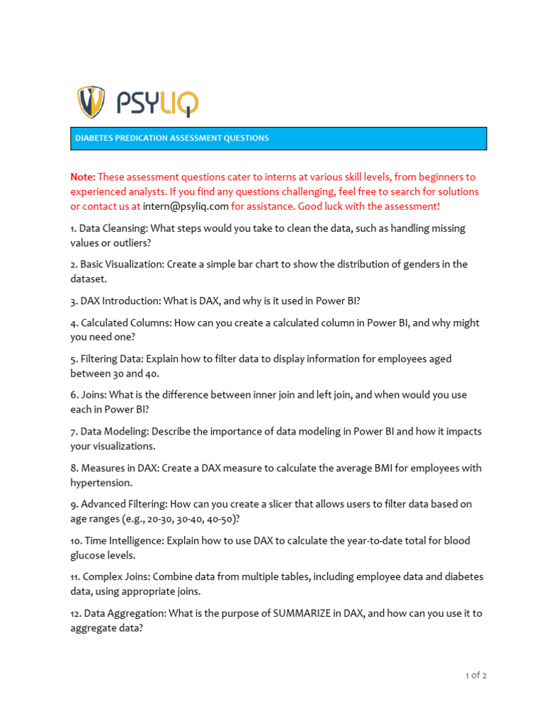 Pbi - Diabetes Predication Assessment Questions | PDF | Data | Computing