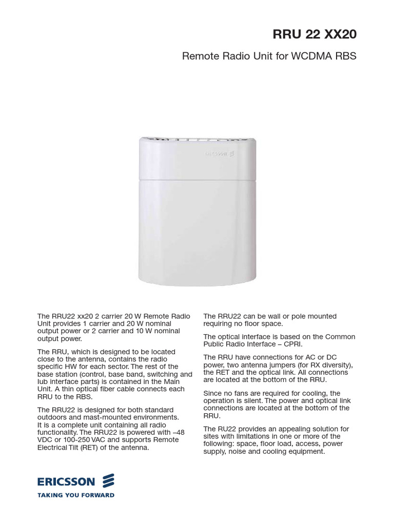 RRU WCDMA 22 2120 - Data Sheet | PDF | Radio | Sun